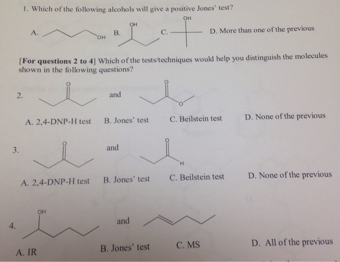 Solved Which of the following alcohols will give a positive | Chegg.com