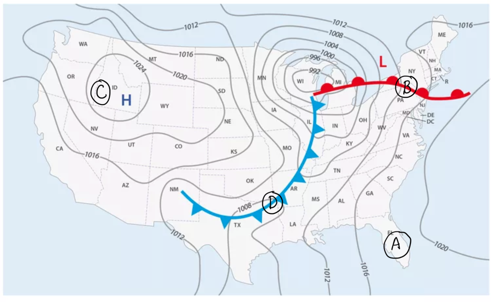 Solved Using the weather map below, describe what is taking | Chegg.com