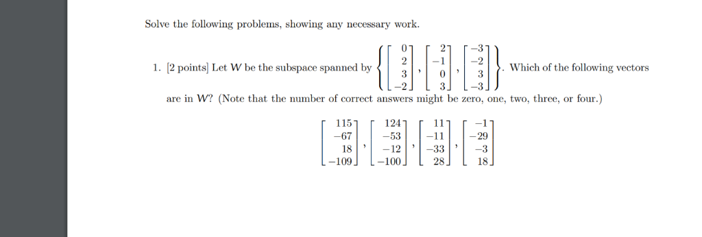 Solved Solve the following problems, showing any necessary | Chegg.com