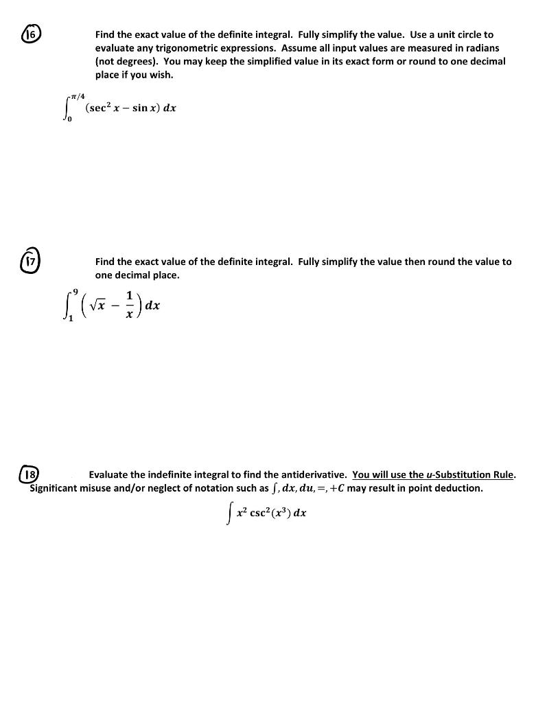 Solved (16 Find the exact value of the definite integral. | Chegg.com