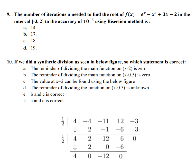 Solved 9. The number of iterations n needed to find the root | Chegg.com