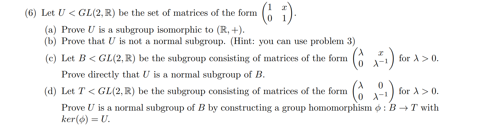 Solved (6) Let U0. Prove directly that U is a normal | Chegg.com