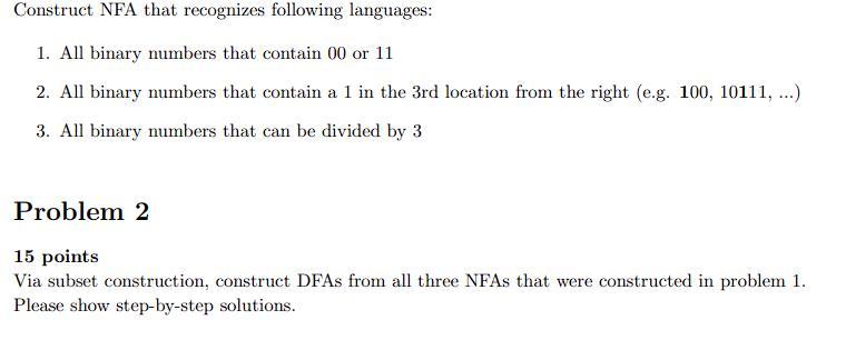Solved Construct NFA that recognizes following languages: 1. | Chegg.com