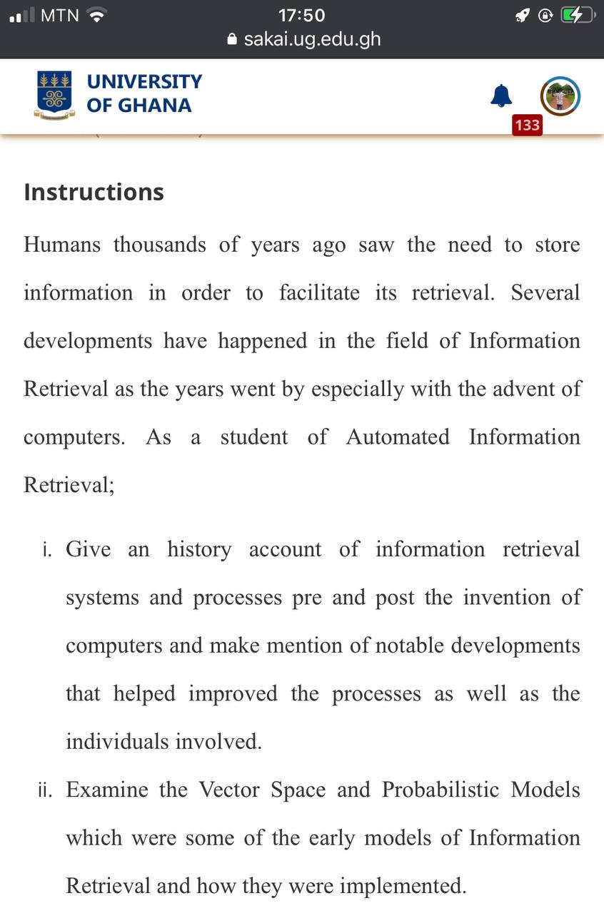 MTN UNIVERSITY 06 OF GHANA 0 17:50 sakai.ug.edu.gh | Chegg.com