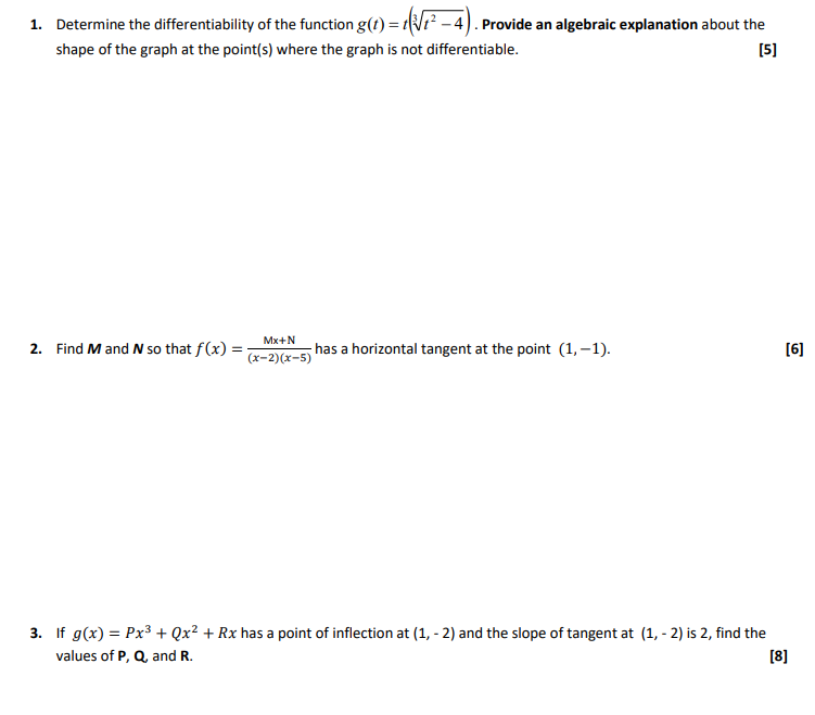 Solved 1. Determine the differentiability of the function | Chegg.com