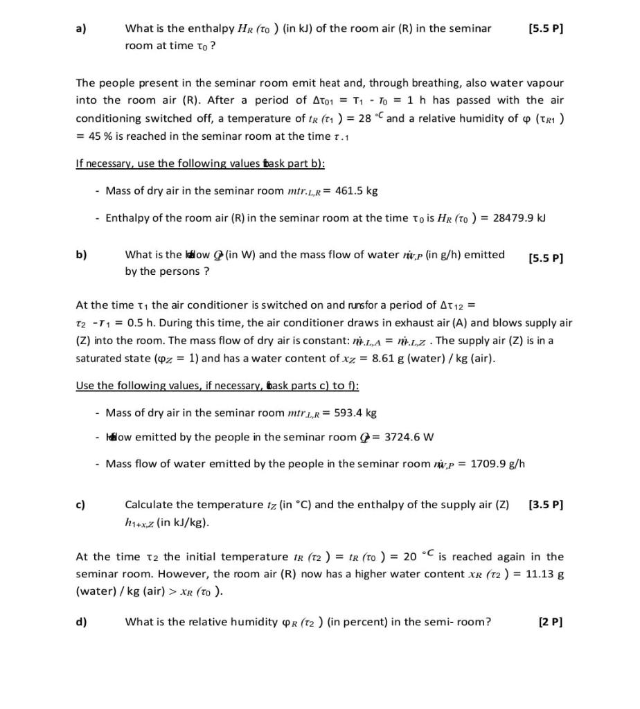 Task 4 (23.5 points) An air-conditioning system | Chegg.com