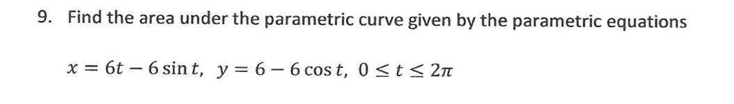 Solved 9. Find the area under the parametric curve given by | Chegg.com