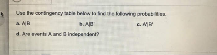 Solved Use the contingency table below to find the following | Chegg.com