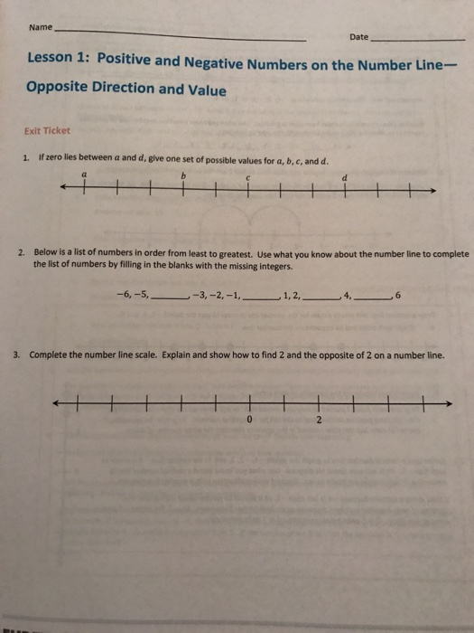Solved Name Date Lesson 1: Positive and Negative Numbers on | Chegg.com