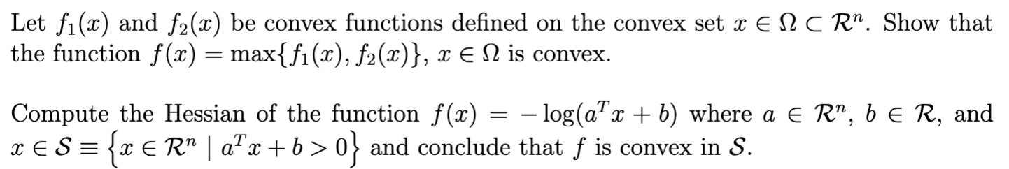 Solved Let f1(x) ﻿and f2(x) ﻿be convex functions defined on | Chegg.com