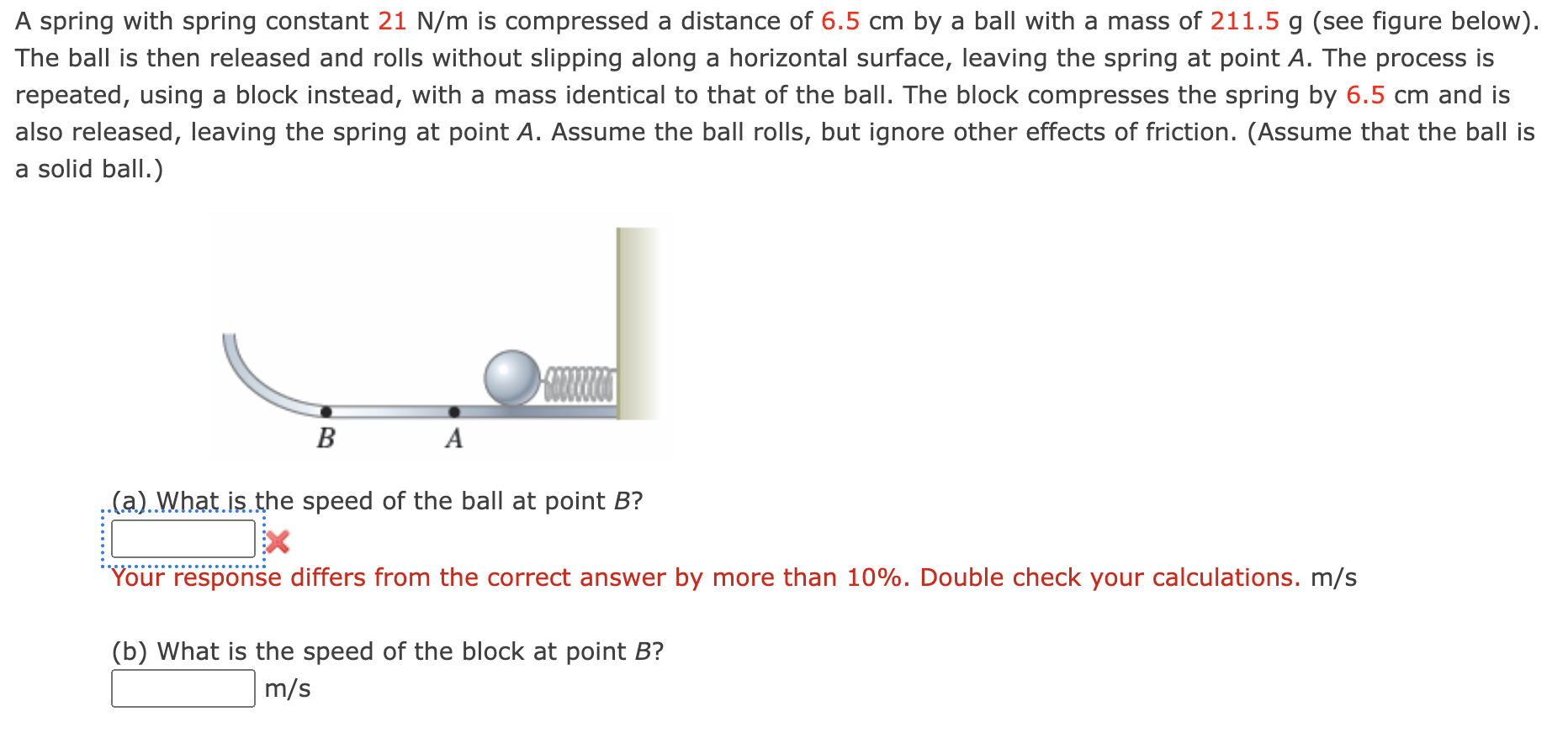 Solved A spring with spring constant 21 N/m is compressed a | Chegg.com