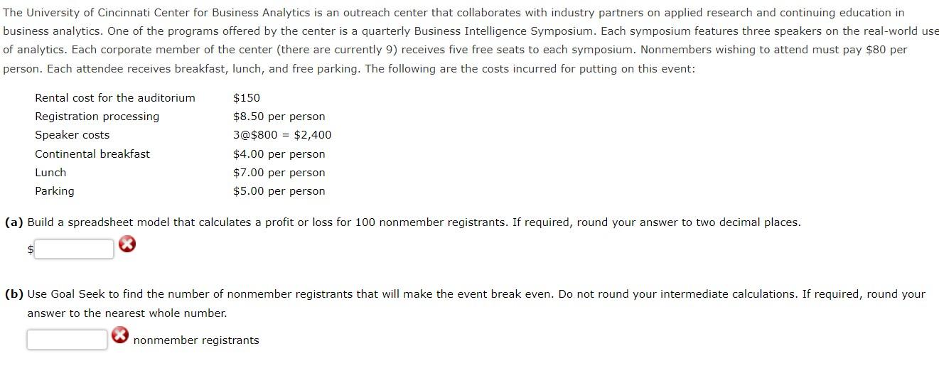 Solved The University of Cincinnati Center for Business | Chegg.com