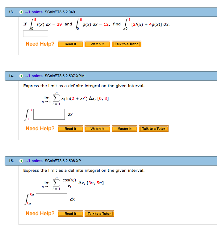 Solved 13. + -11 points SCalcET8 5.2.049 If rx) dx = 39 and | Chegg.com Solved 13. + -11 points SCalcET8 5.2.049 If rx) dx = 39 and | Chegg.com
