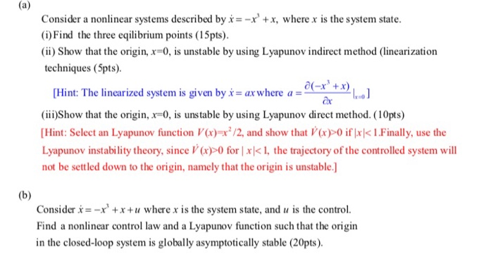 Solved Consider a nonlinear systems described by x, where is | Chegg.com
