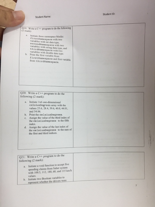 Solved Student ID Student Name: 019: Whte a C program to do | Chegg.com