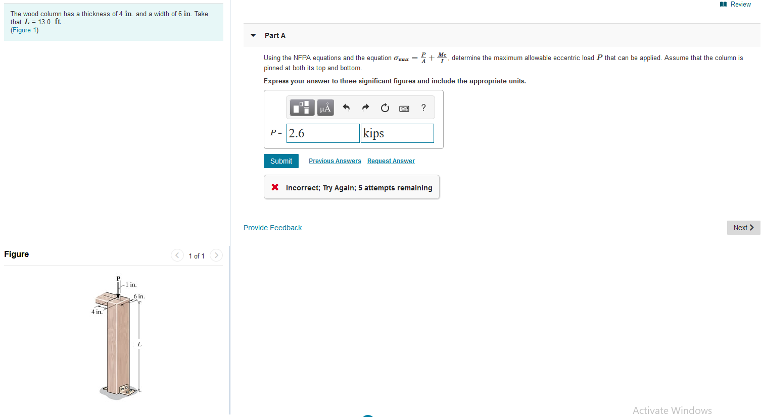 Solved Review The wood column has a thickness of 4 in, and a | Chegg.com