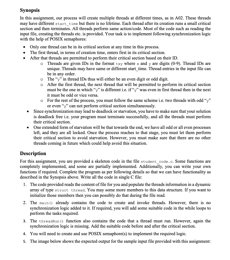 Synopsis In this assignment, our process will create | Chegg.com