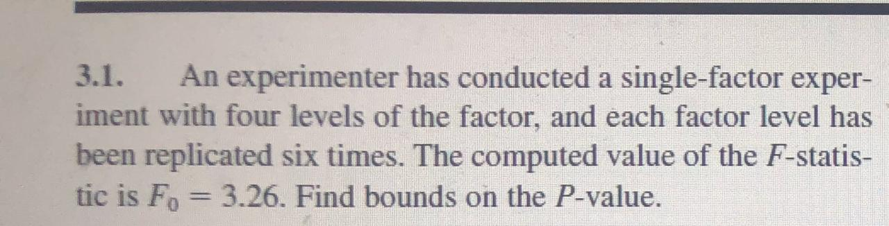 Solved 3.1. An experimenter has conducted a single-factor | Chegg.com