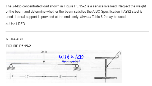 Solved The 24-kip concentrated load shown in Figure P5.15-2 | Chegg.com