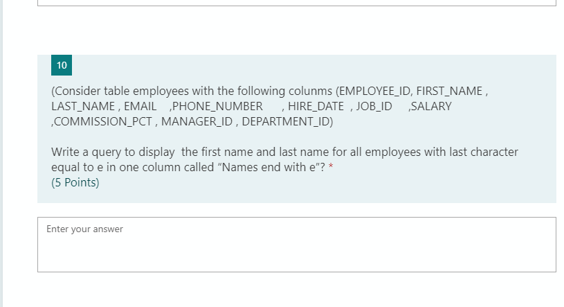 Solved 10 (Consider table employees with the following | Chegg.com