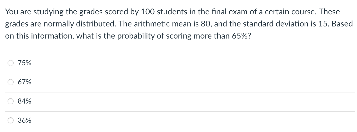 Solved You are studying the grades scored by 100 students in | Chegg.com