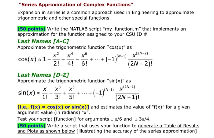 Solved "Series Approximation of Complex Functions" Expansion | Chegg.com