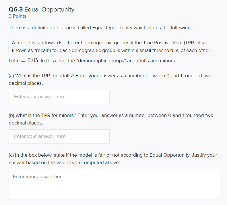 Solved 3 Points There is a definition of fairness called | Chegg.com