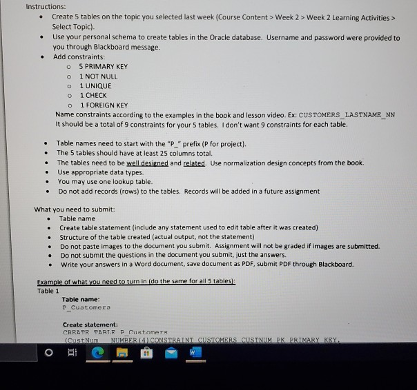 Solved Instructions: • Create 5 tables on the topic you | Chegg.com