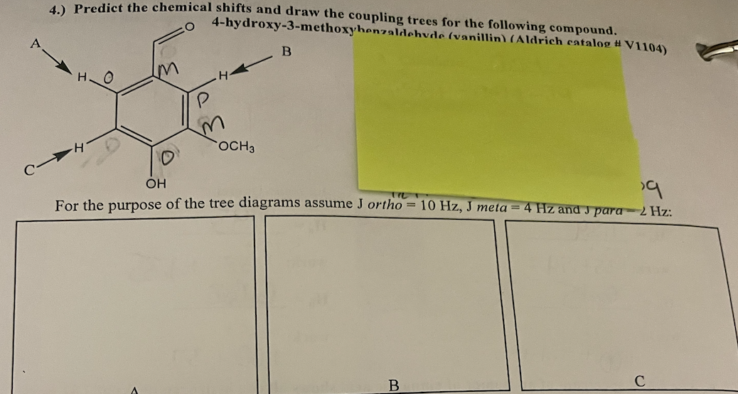 4.) Predict the chemical shifts and draw the coupling | Chegg.com