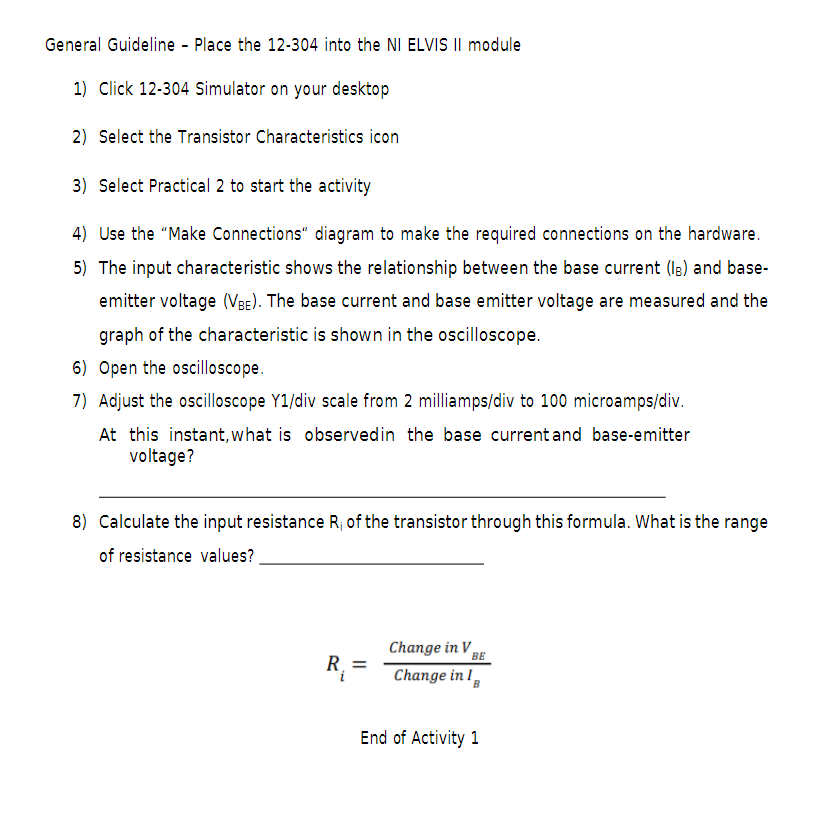 Solved 4. Equipments: NI ELVIS II Semiconductor 1 Work board | Chegg.com