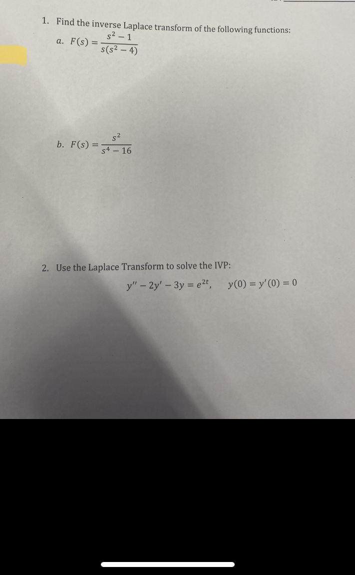 Solved 1. Find the inverse Laplace transform of the | Chegg.com
