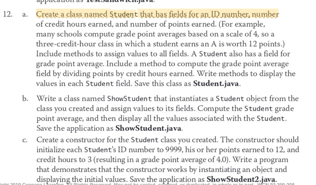 Solved 12. a. Create a class named Student that has fields | Chegg.com