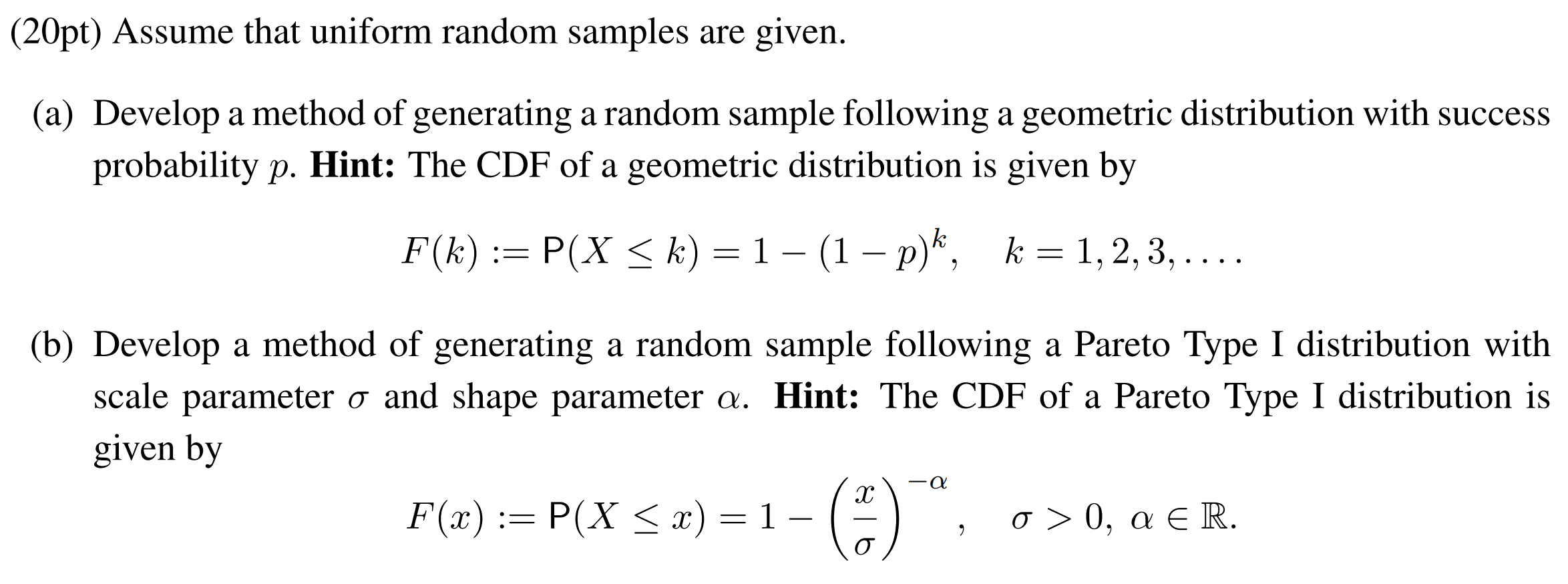 Solved 20pt Assume That Uniform Random Samples Are Given 0961