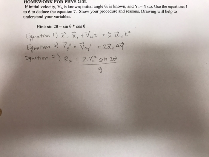 Solved If initial velocity, V_0, is known: initial angle | Chegg.com