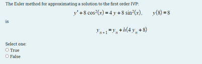 Solved The Euler method for approximating a solution to the | Chegg.com