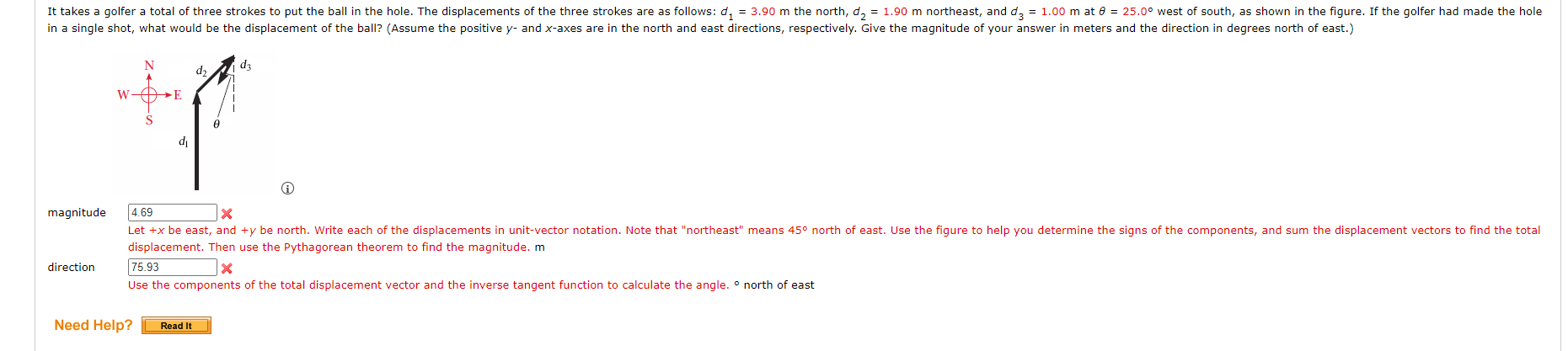 Solved displacement. Then use the Pythagorean theorem to | Chegg.com