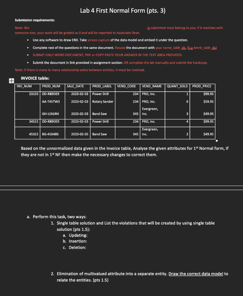 Solved Lab 4 First Normal Form (pts. 3) Submission | Chegg.com