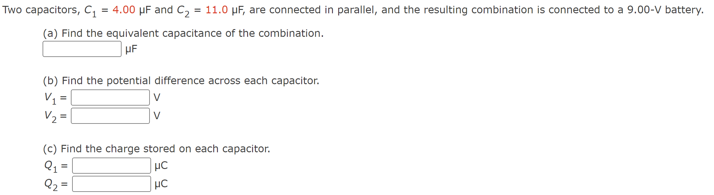 Solved wo capacitors, C1=4.00μF and C2=11.0μF, are connected | Chegg.com
