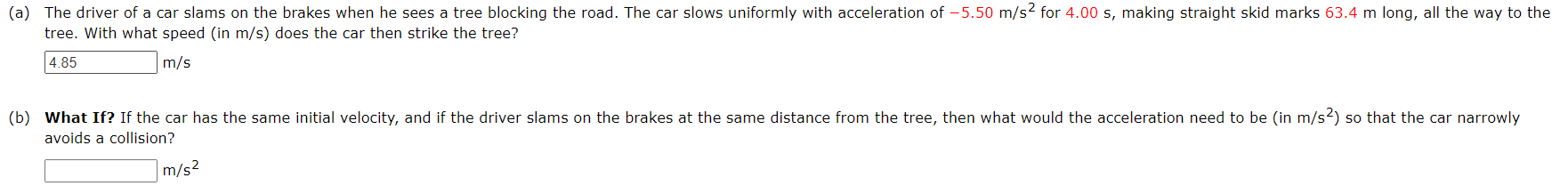 Solved tree. With what speed (in m/s ) does the car then | Chegg.com