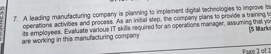 Solved 7. A leading manufacturing company is planning to | Chegg.com