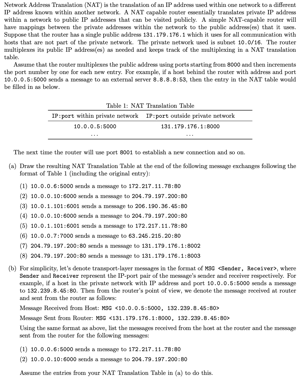 Solved Network Address Translation (NAT) is the translation | Chegg.com