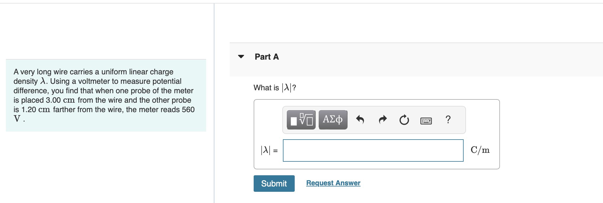 Solved A very long wire carries a uniform linear charge | Chegg.com