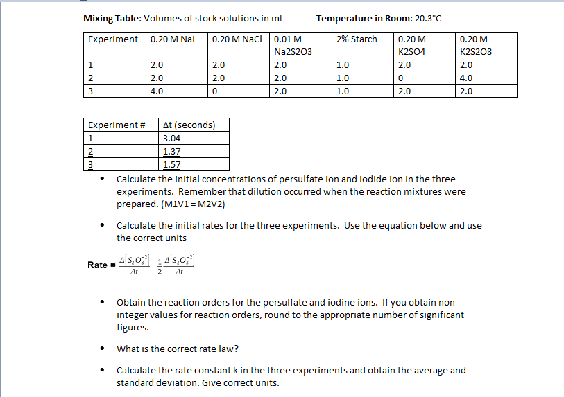 Solved Mixing Table: Volumes of stock solutions in ml | Chegg.com