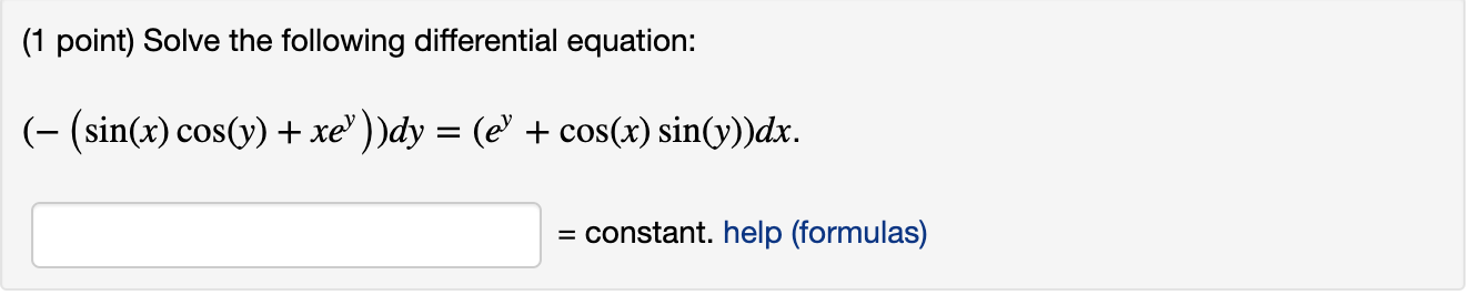 Solved (1 point) Solve the following differential equation: | Chegg.com