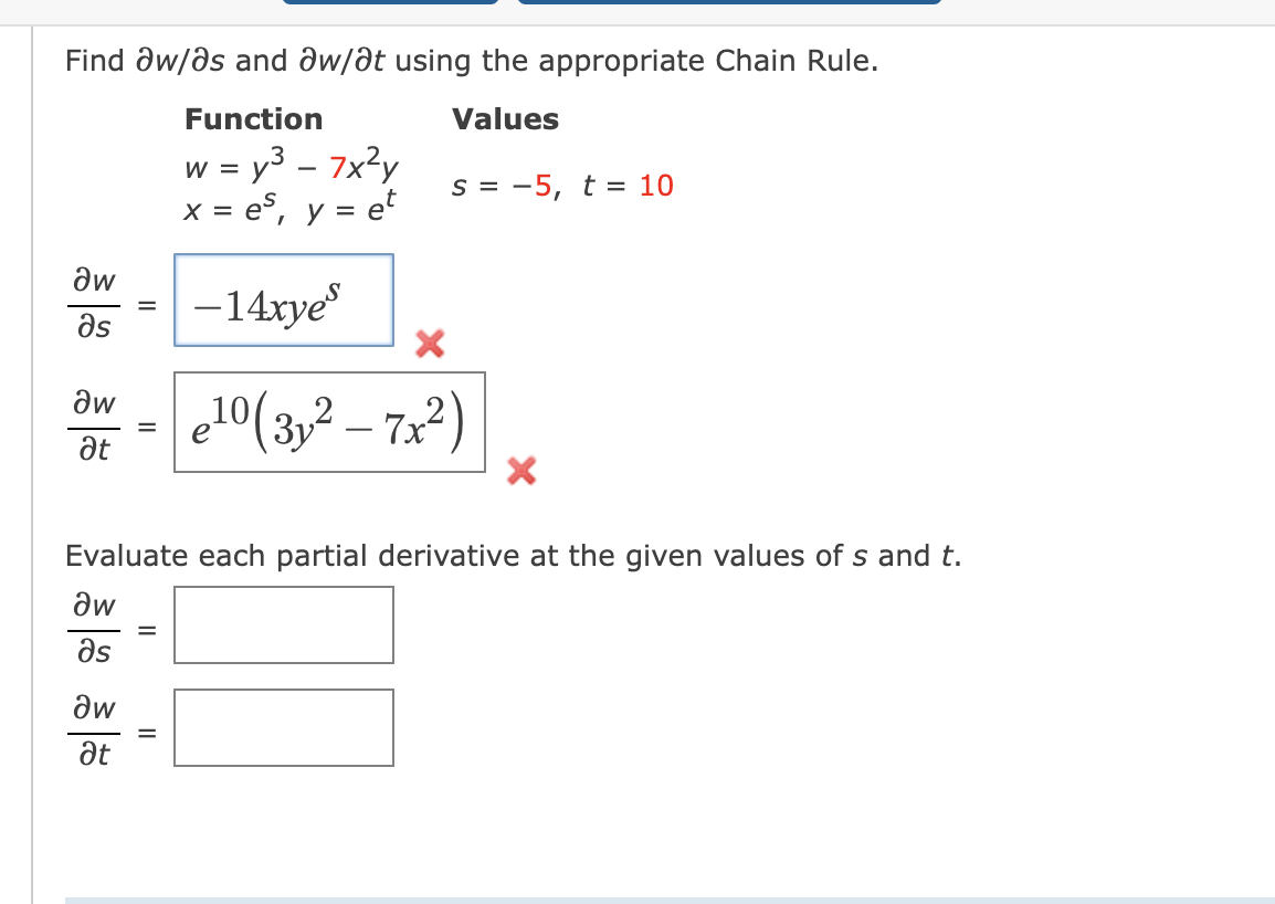 Solved Find ∂w/∂s and ∂w/∂t using the appropriate Chain | Chegg.com