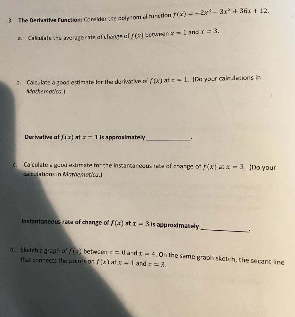 Solved 3. The Derivative Function: Consider the polynomial | Chegg.com