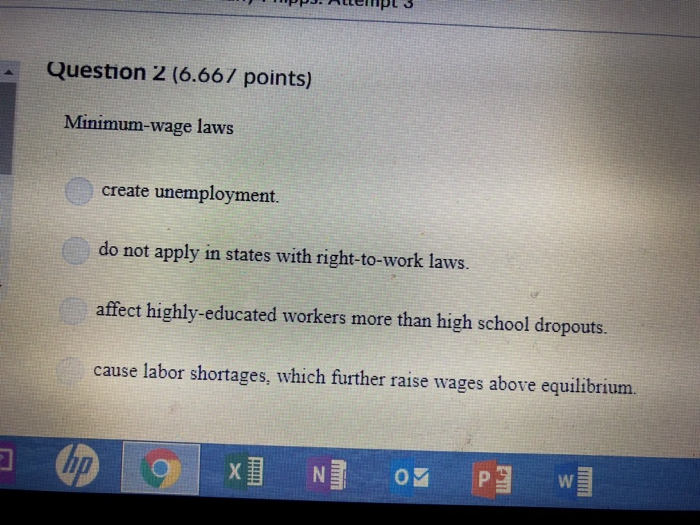Solved Question 2 (6.66/ points) Minimum-wage laws create | Chegg.com