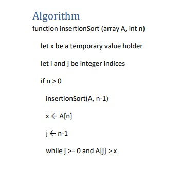 Solved Using Arrays to Sort Data Insertion Sort For this | Chegg.com