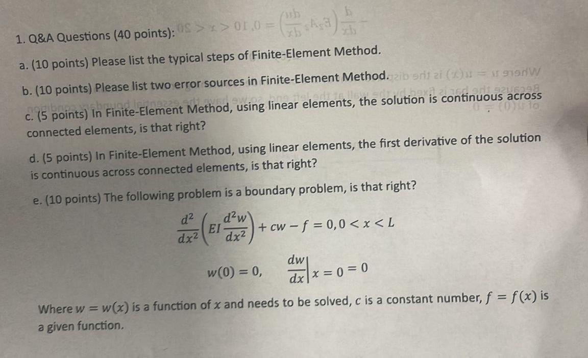 Solved 1. Q\&A Questions (40 points): a. (10 points) Please | Chegg.com