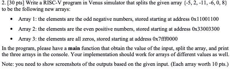 2. [30 pts] Write a RISC-V program in Venus simulator | Chegg.com